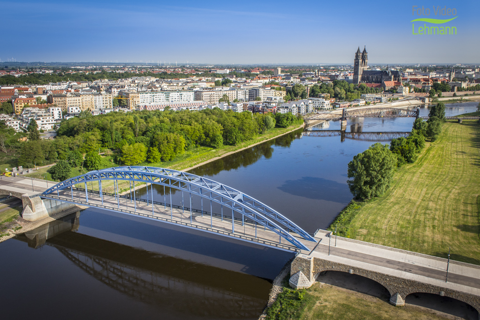 Luftbild Magdeburg Hubbrücke Sternbrücke Strombrücke Dom-1980 ...